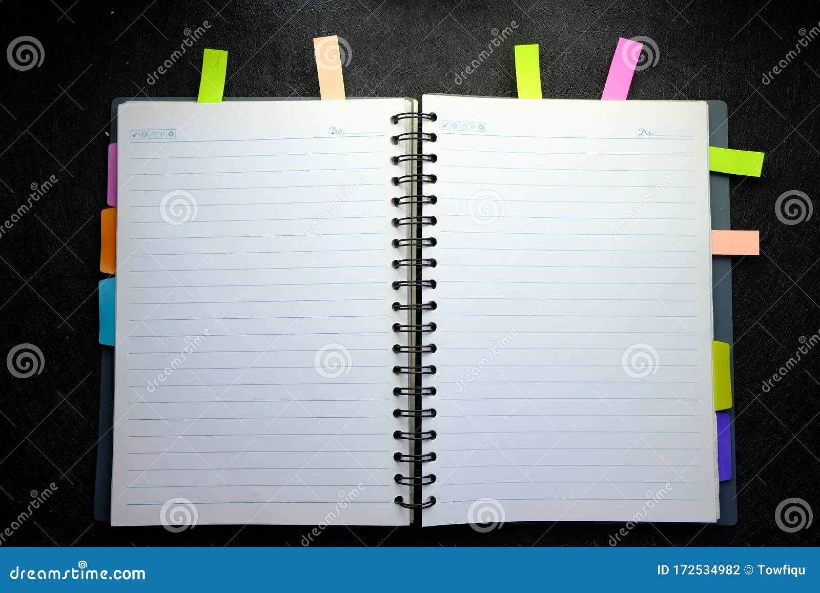 Top View of Open Notepad on Black Background Stock Photo - Image of ...