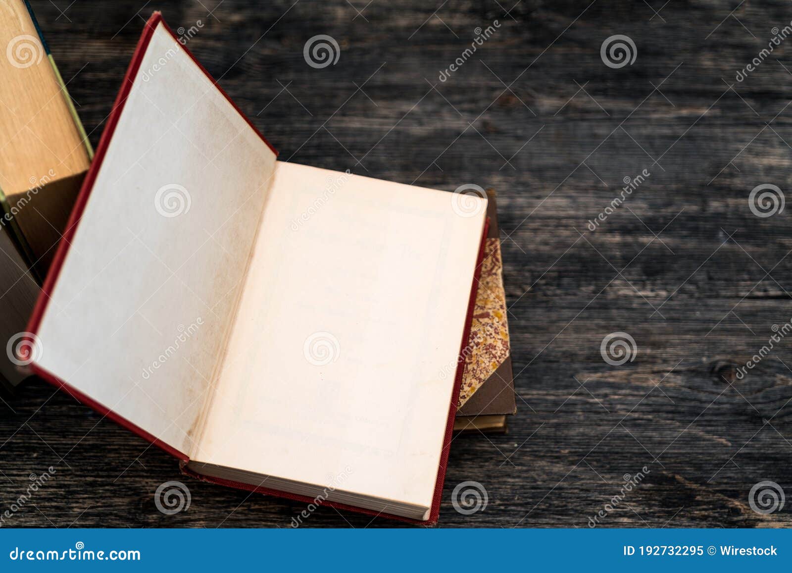 Top View of an Open Red Book on a Wooden Table Stock Image - Image of ...