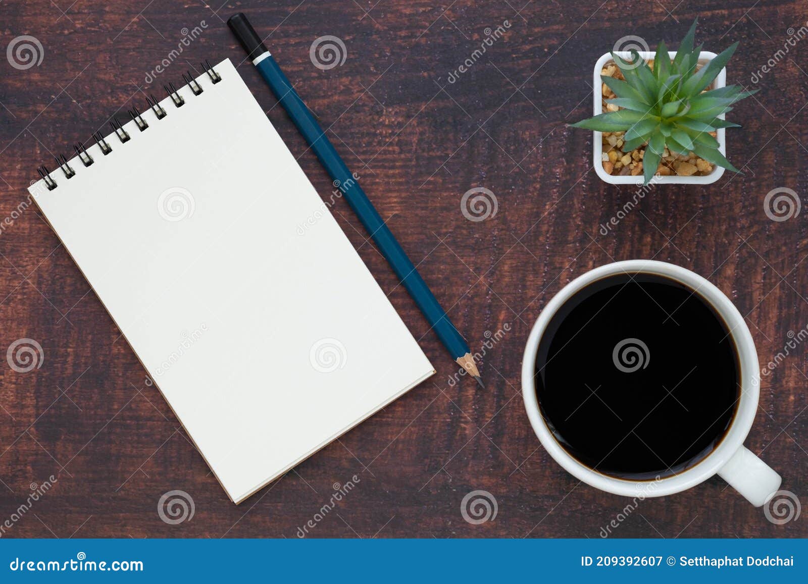 Top View of Open School Notebook with Blank Pages, Coffee Cup and ...
