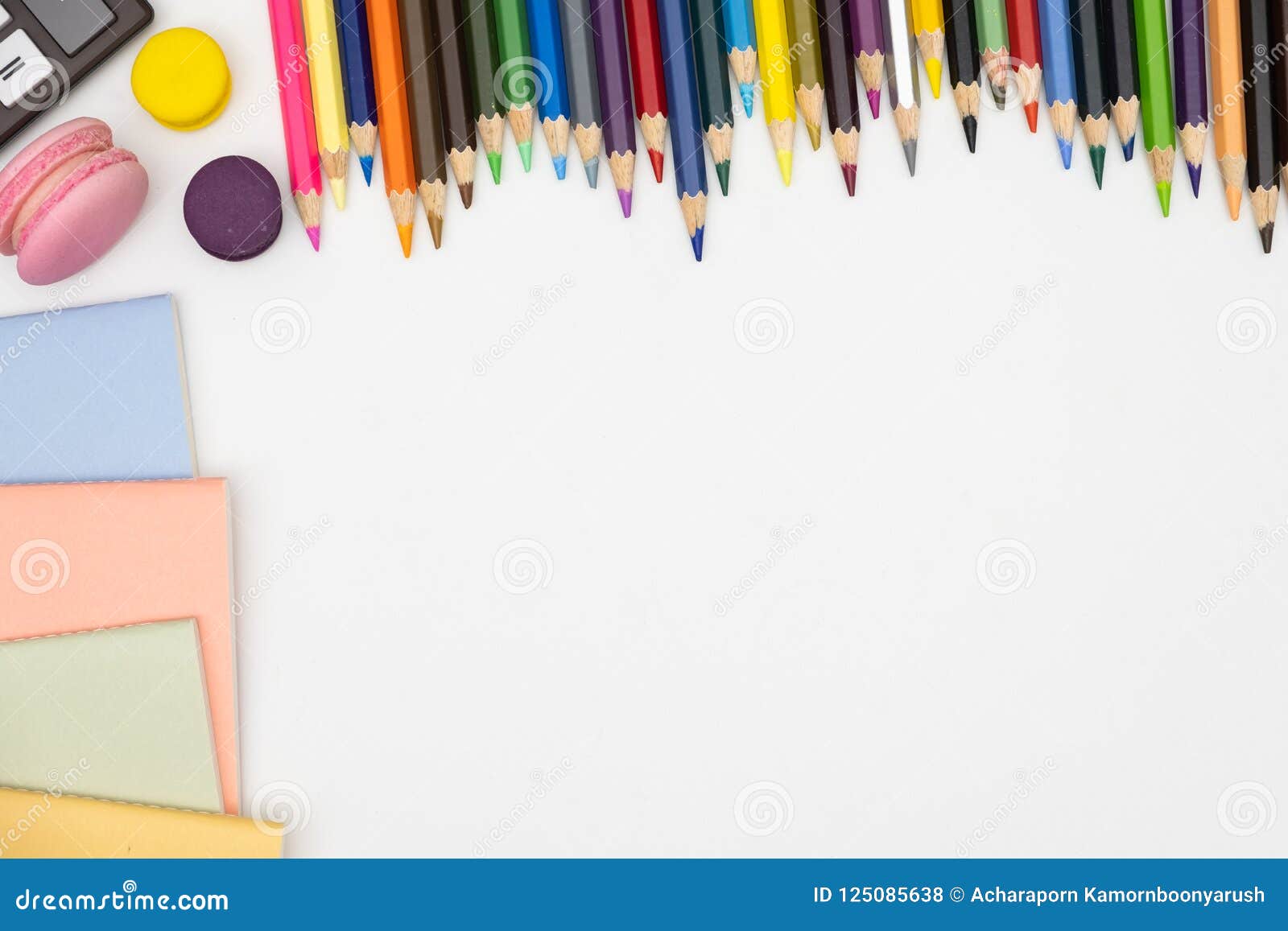 Top View of Open Sketchbook with Colored Pencils on White Backg Stock ...