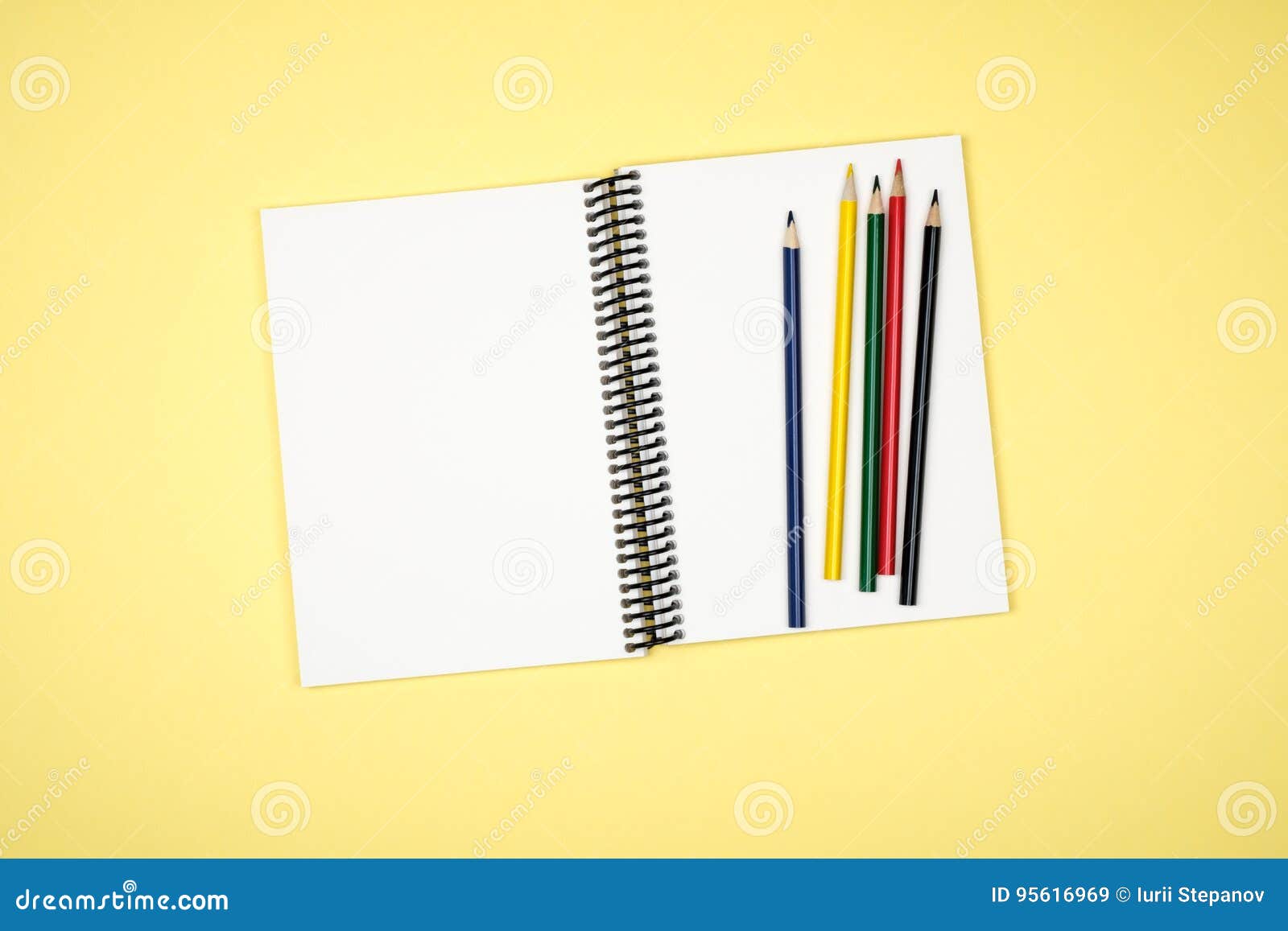 Top View of Open Spiral Blank Notebook on Colorful Desk Stock Image ...