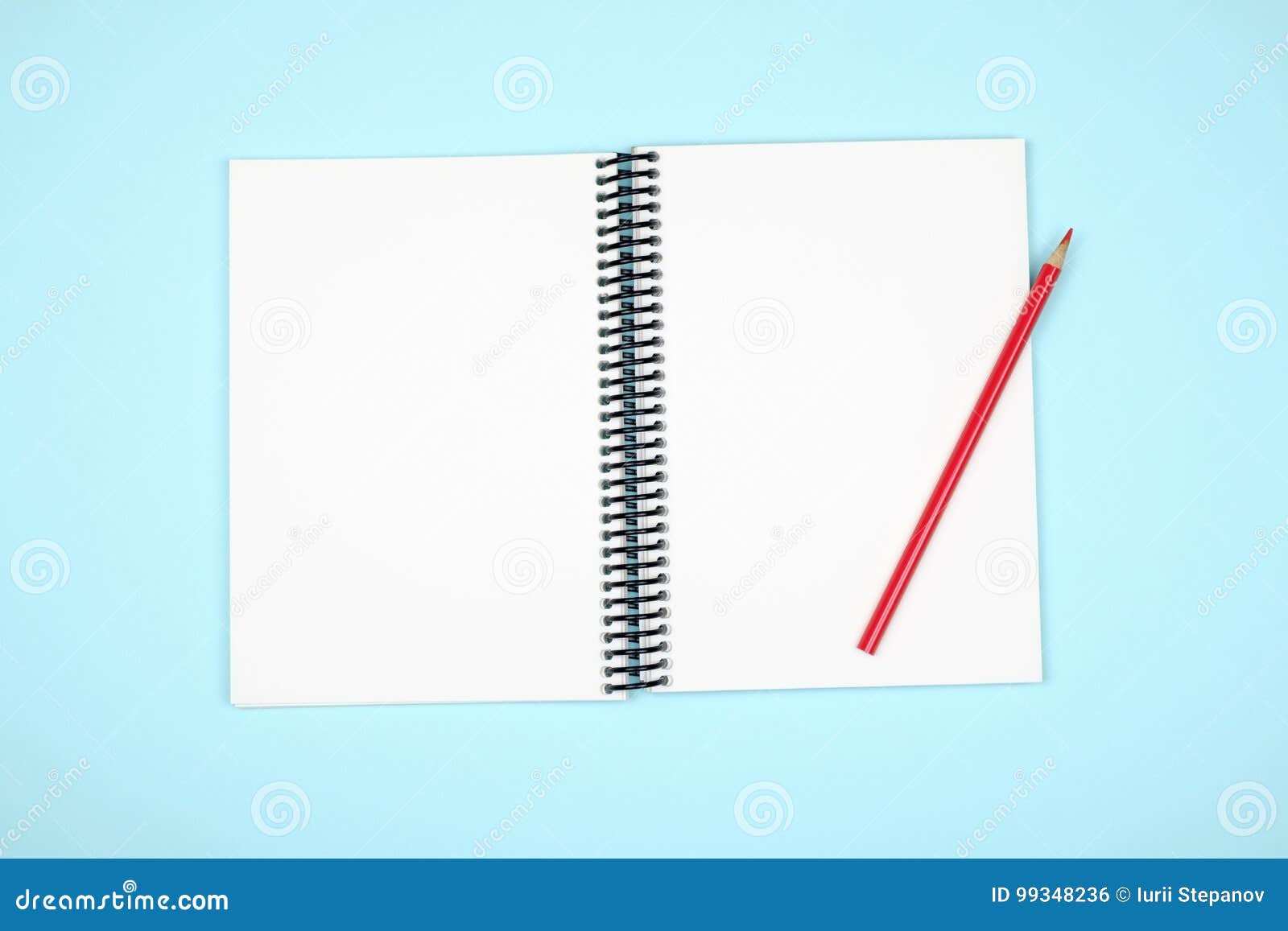 Top View of Open Spiral Blank Notebook on Colorful Desk Stock Photo ...