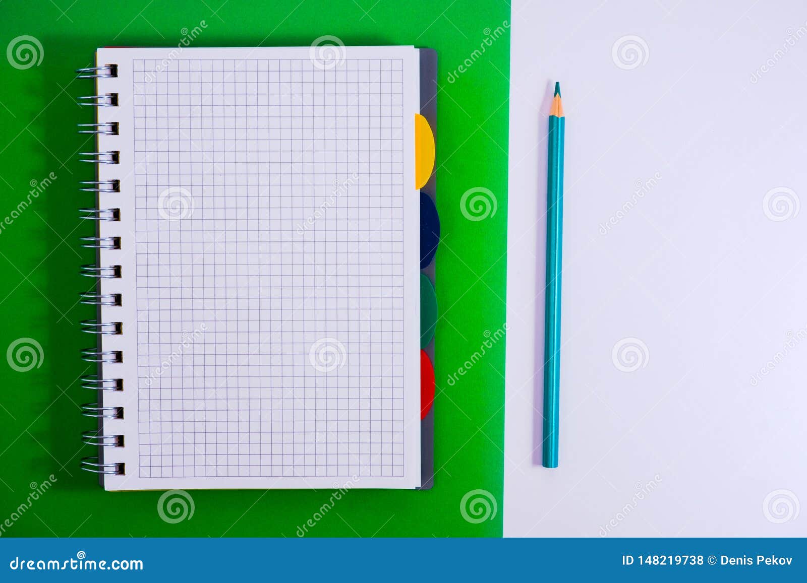 Top View of Open Spiral Blank Notebook with Pencil on Green Desk ...