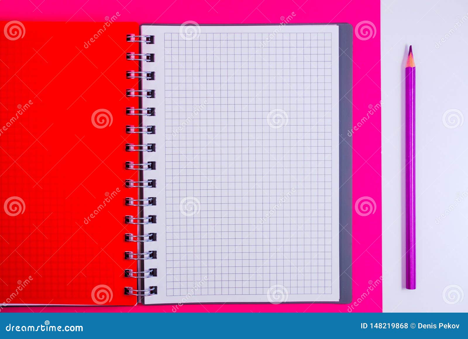 Top View of Open Spiral Blank Notebook with Pencil on Red Desk ...