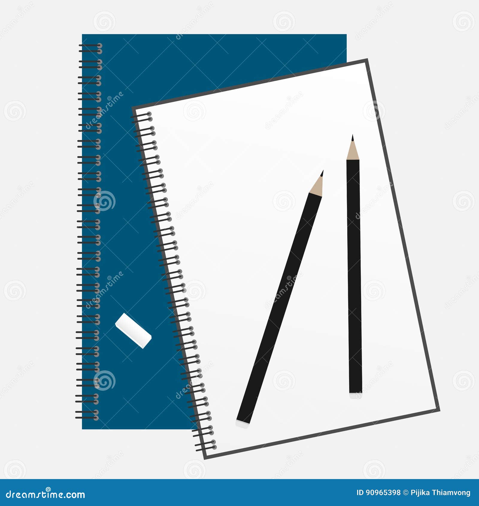 Top View of an Open Spiral Notebook and Pencil. Stock Vector ... Top View of an Open Spiral Notebook and Pencil. Stock Vector ...