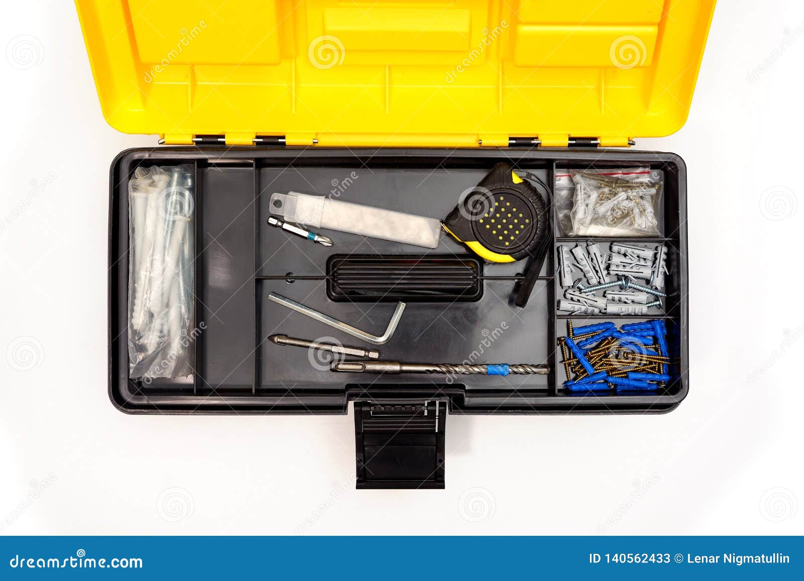 Top View of Opened Plastic Box with Mix of Tools and Instruments Stock ...