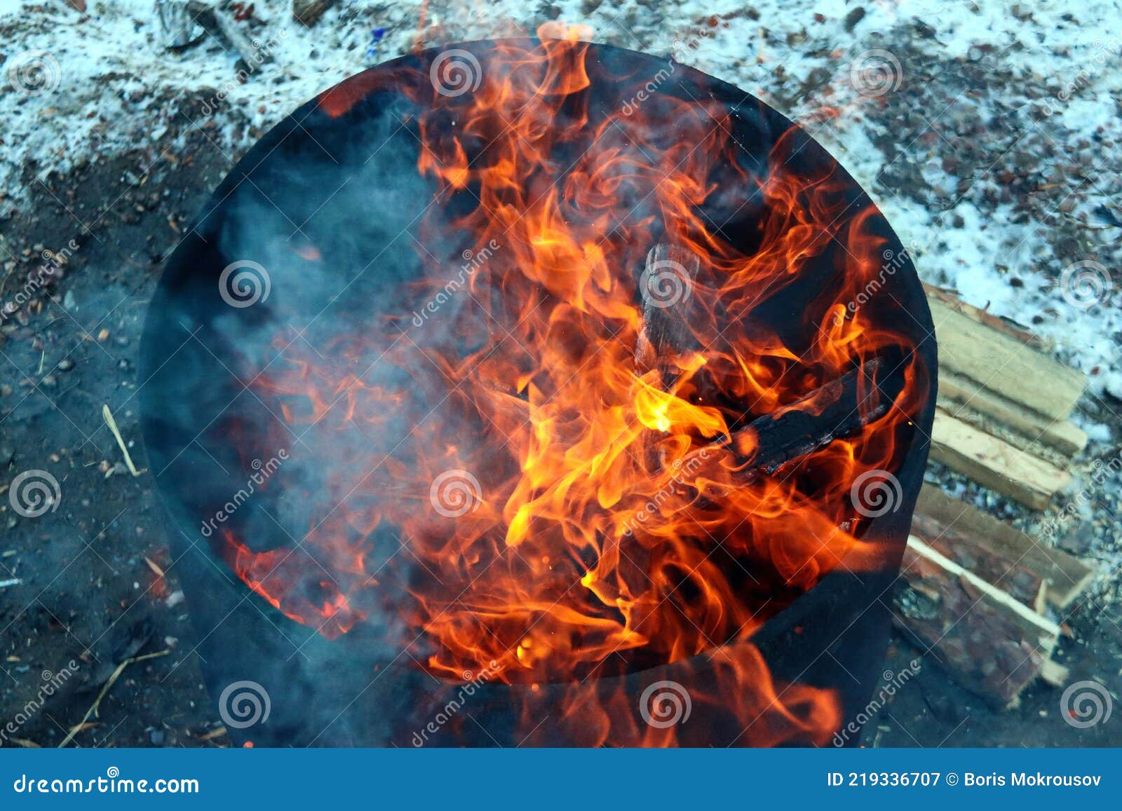 Top View of an Orange Flame in an Old Iron Barrel Stock Image - Image ...