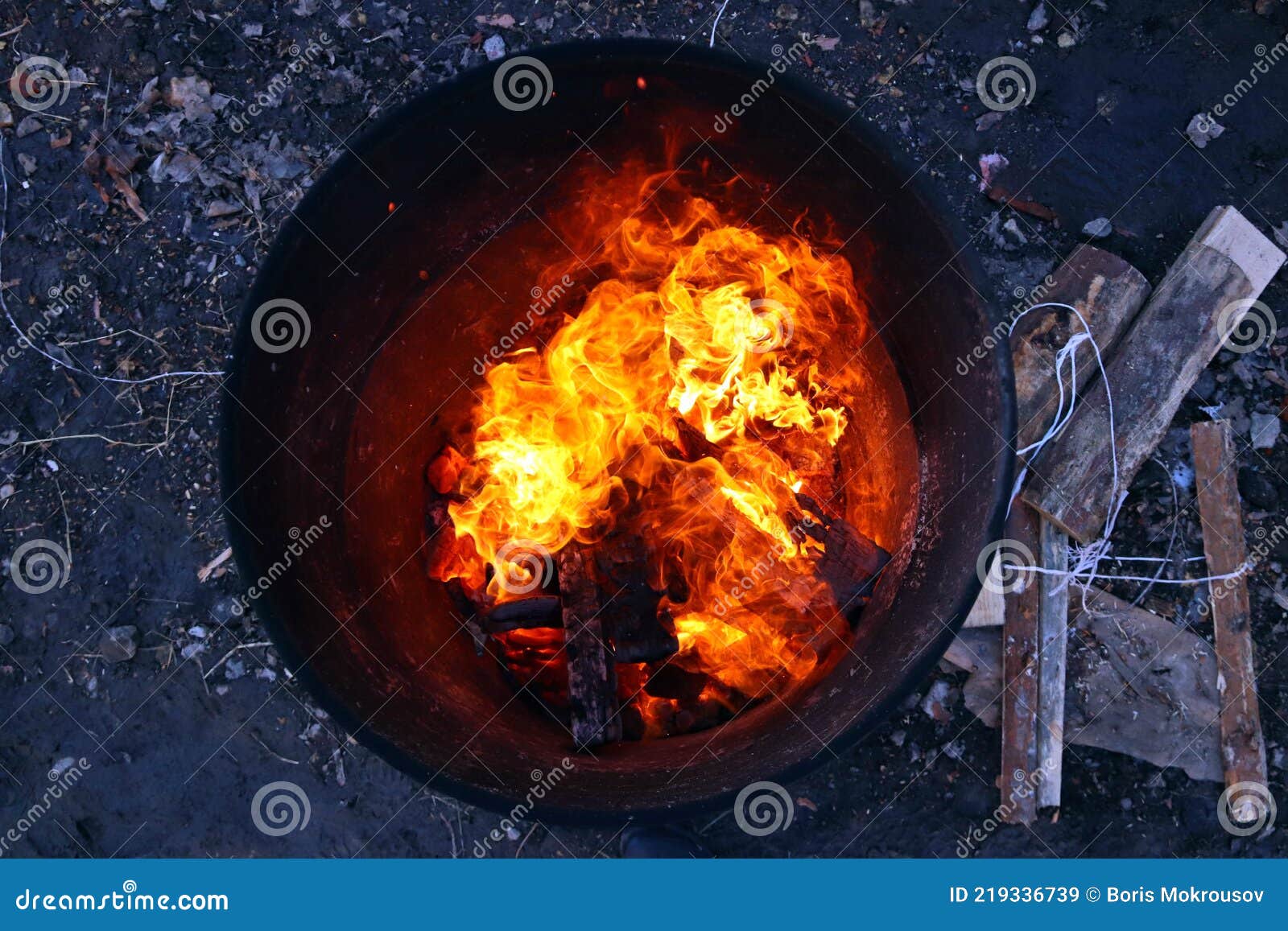 Top View of an Orange Flame in an Old Iron Barrel Stock Image - Image ...