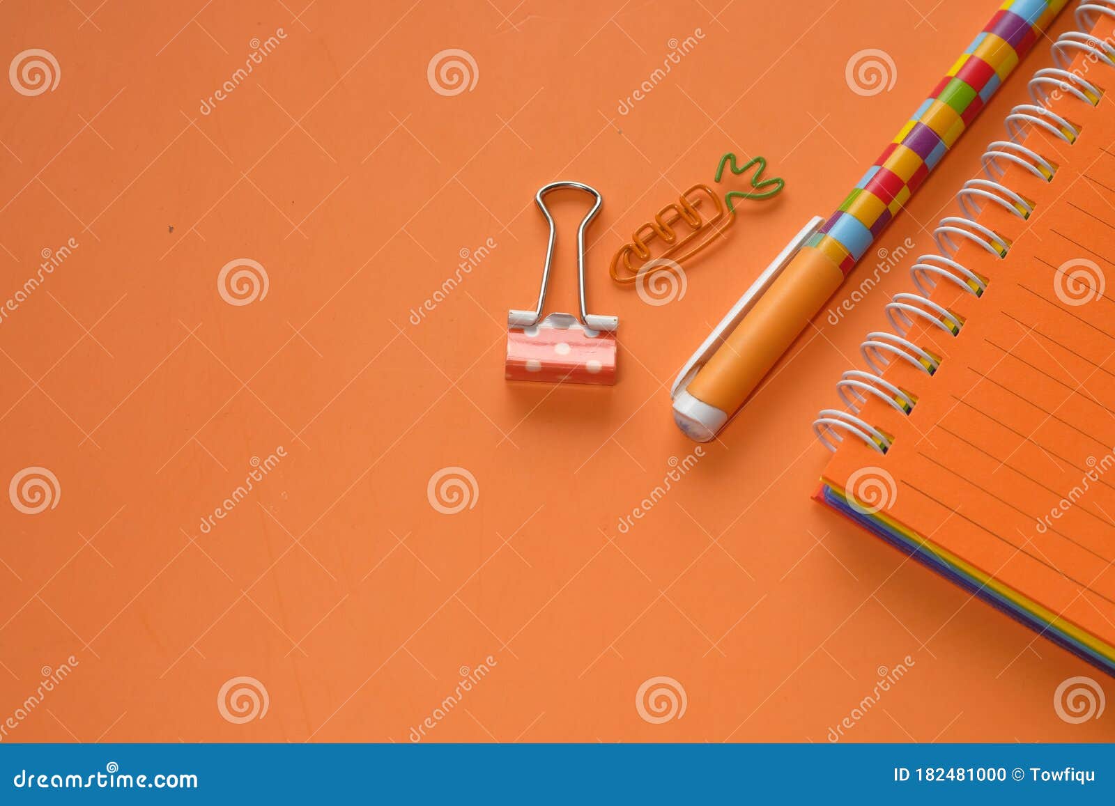 Top View of Orange Notepad and Pen with Copy Space Stock Photo - Image ...