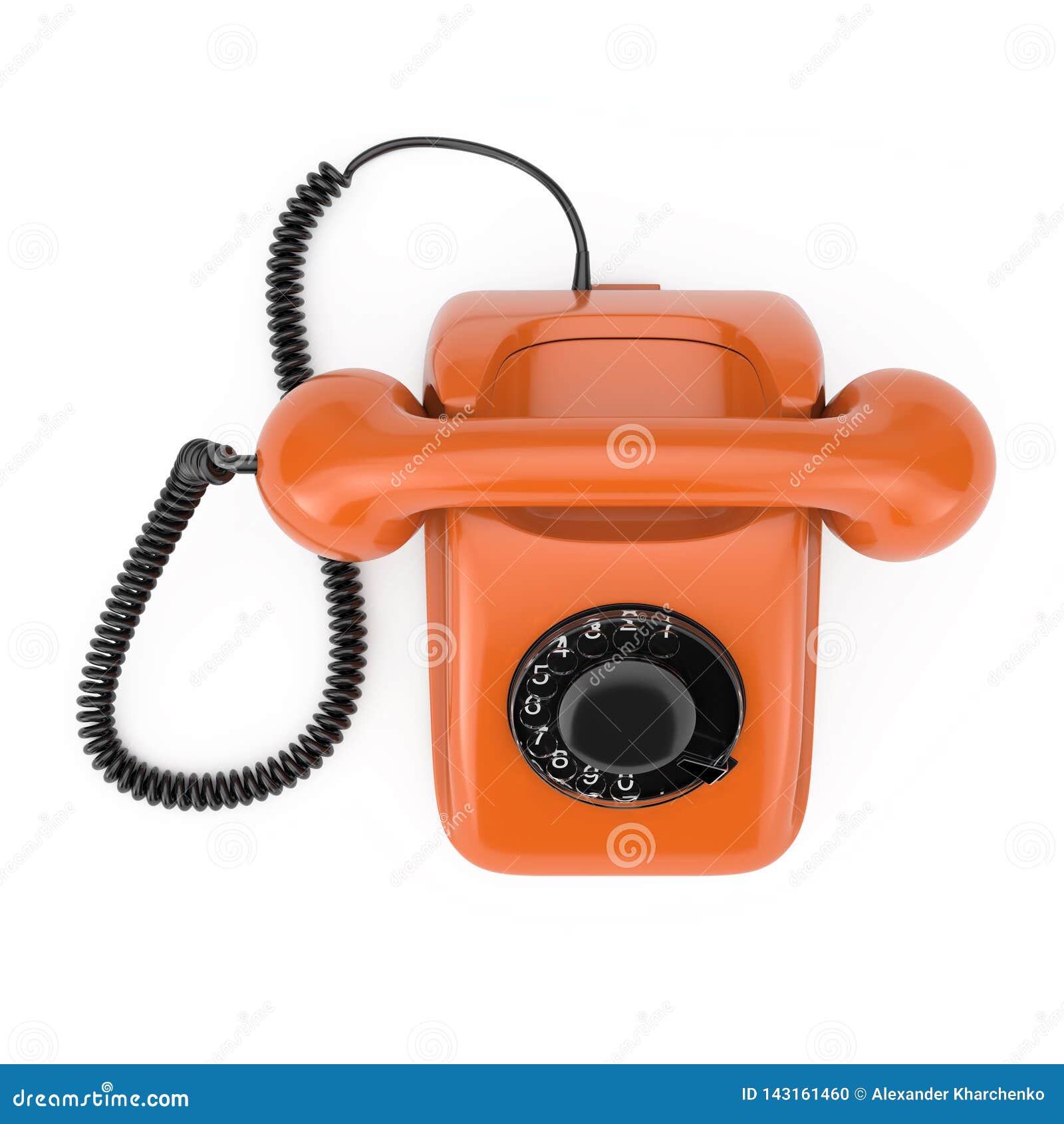 Top View of Orange Vintage Styled Rotary Phone. 3d Rendering Stock ...