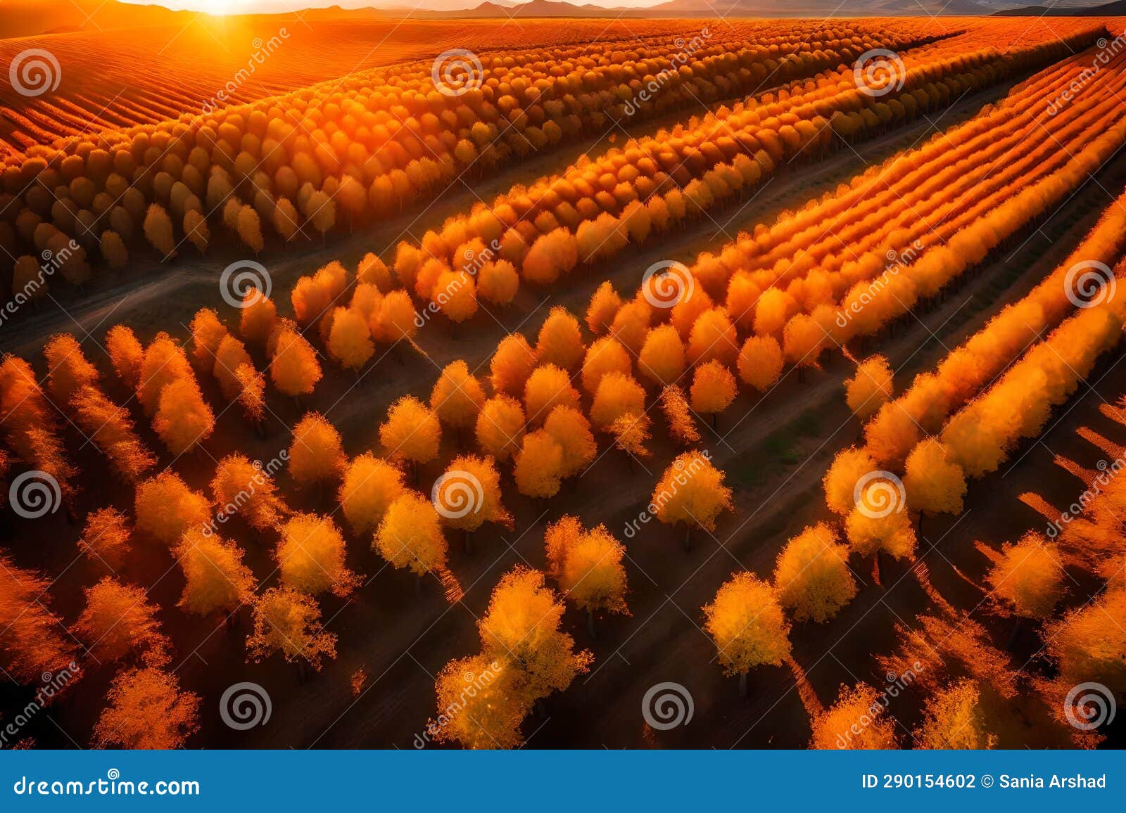 Top View of an Orchard in Evening Stock Illustration - Illustration of ...