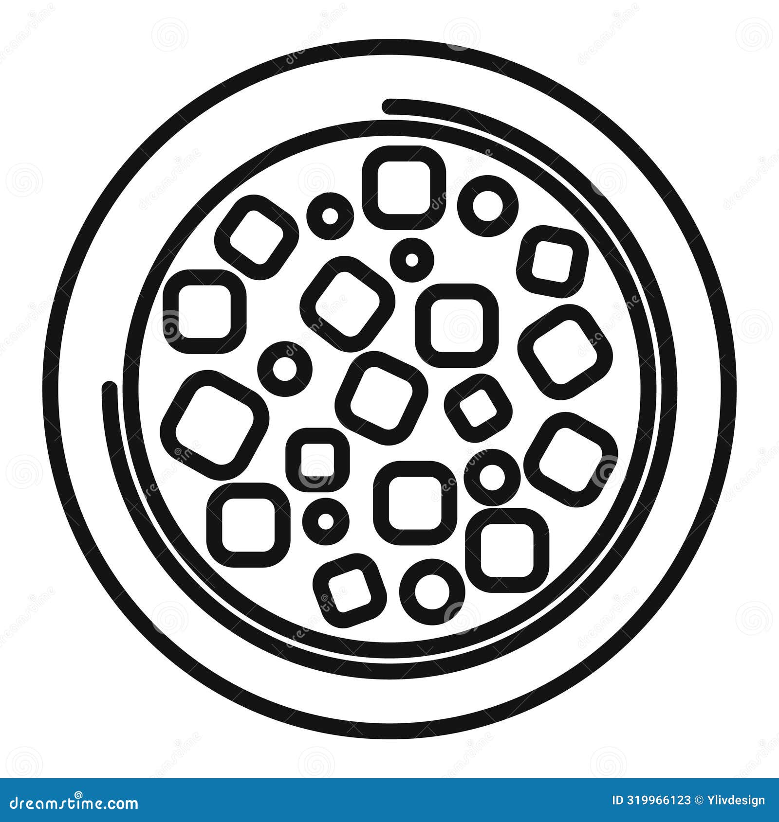 Top View Outline of Pizza with Toppings Stock Vector - Illustration of ...
