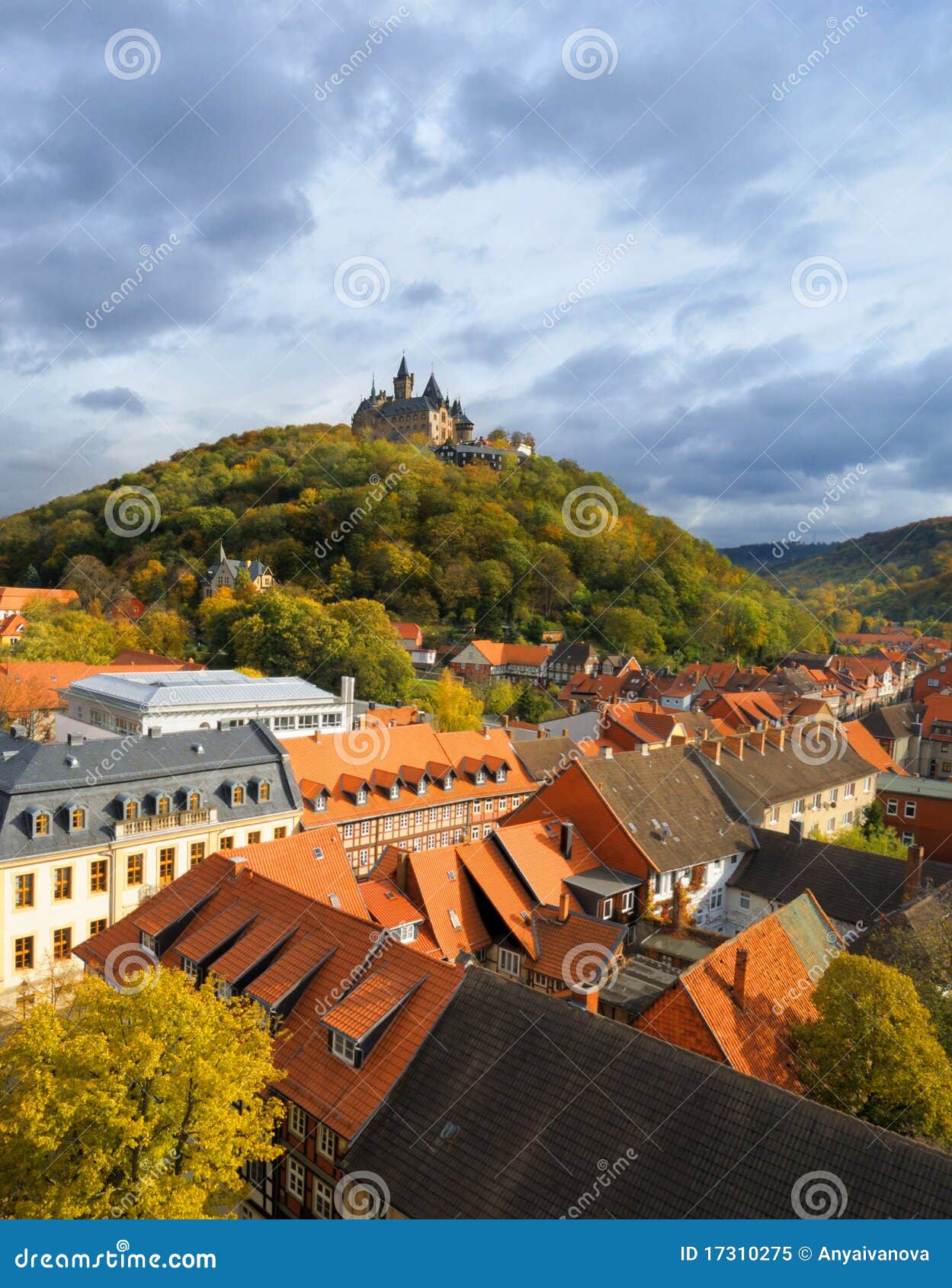 Top View Over Wernigerode Town with a Medievel Cas Stock Image - Image ...