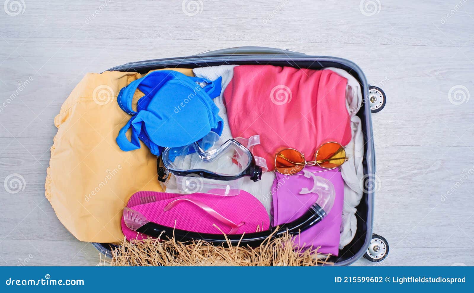 Top View of Packed Suitcase with Stock Photo - Image of travel, home ...