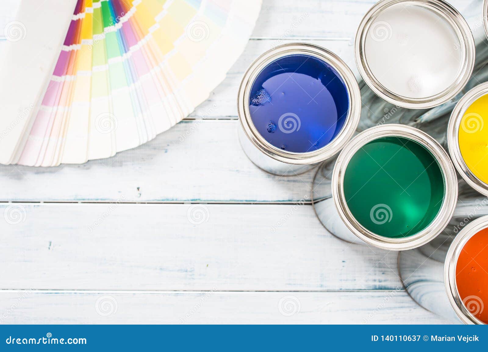 Paint Cans Color Palette, Cans Opened Top View Isolated On White Stock ...