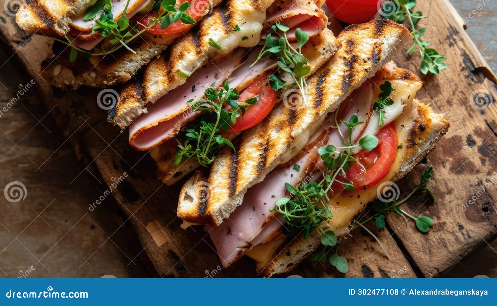 Top View of a Panini with Ham, Cheese, Tomato, and Herbs Stock ...