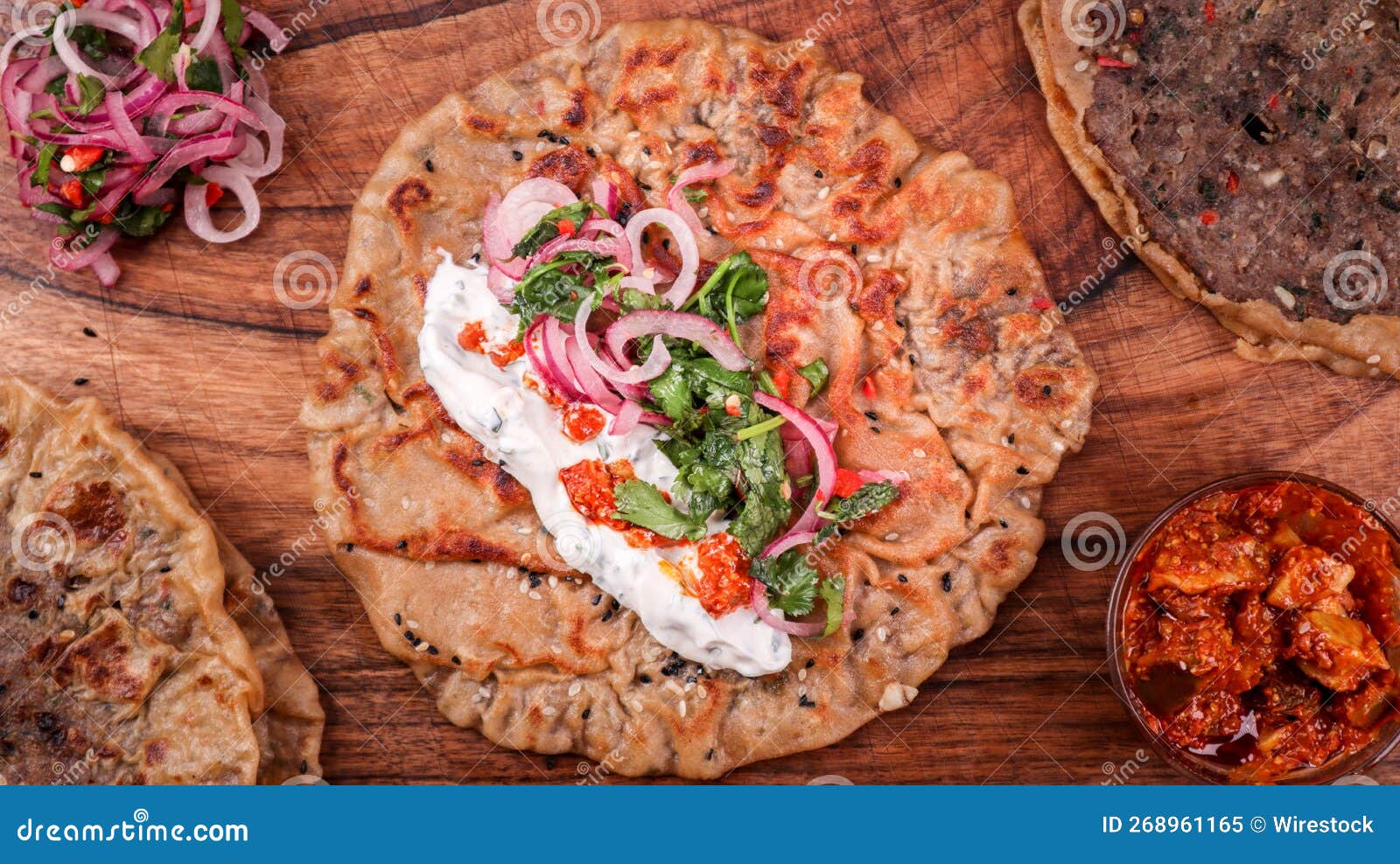 Top View of Paratha Flatbread with Garnish Stock Image - Image of tasty ...