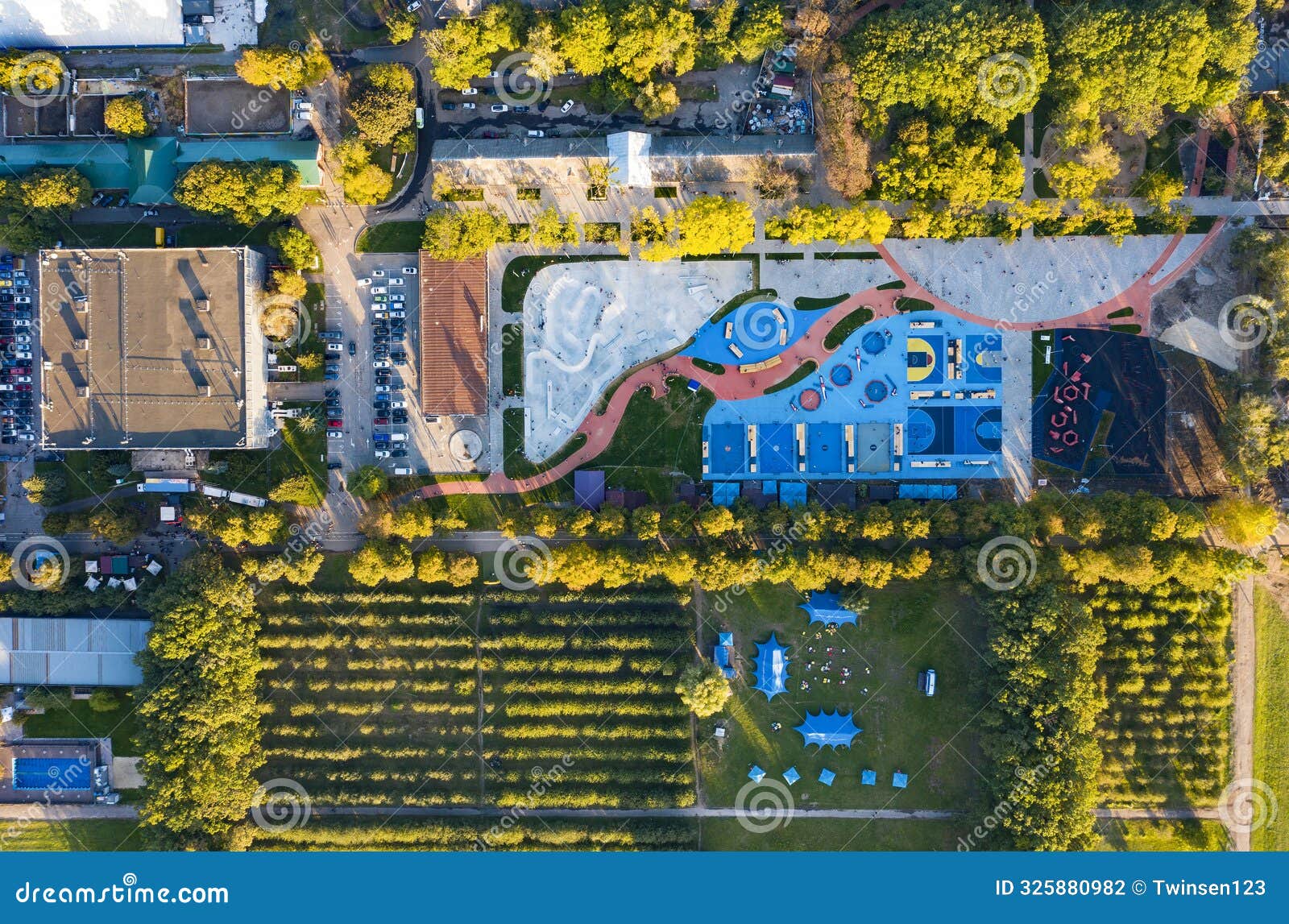 Top View of Park Sports Fields in Park between Autumn Trees Stock Photo ...