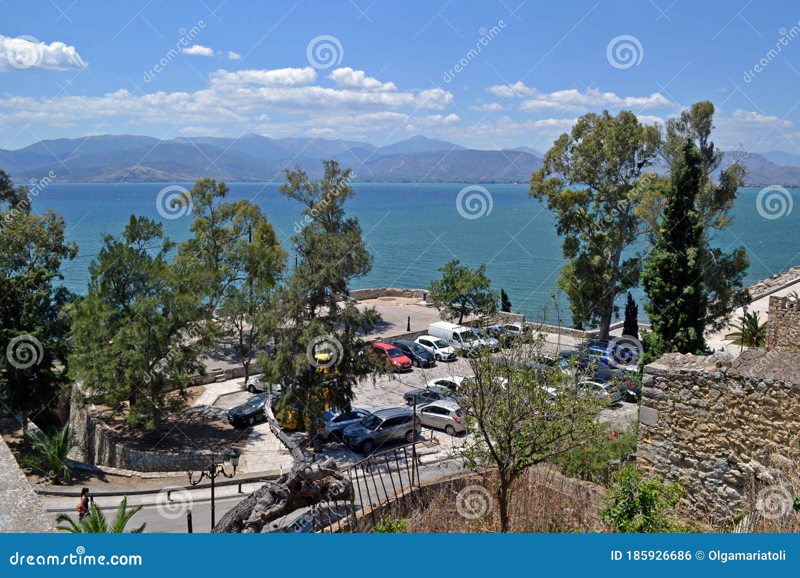 Top View of a Parking and the Argolic Gulf in Nafplio, Greece Stock ...