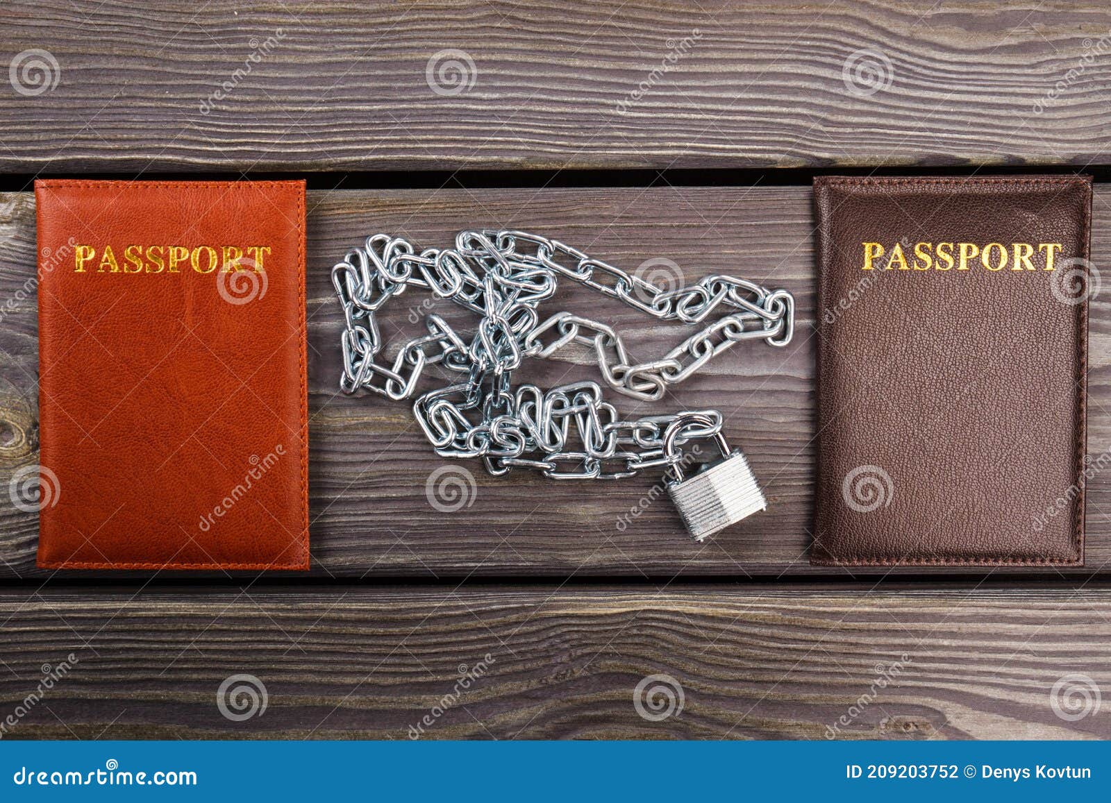 Top View Passports and Chains with Padlock. Stock Photo - Image of ...