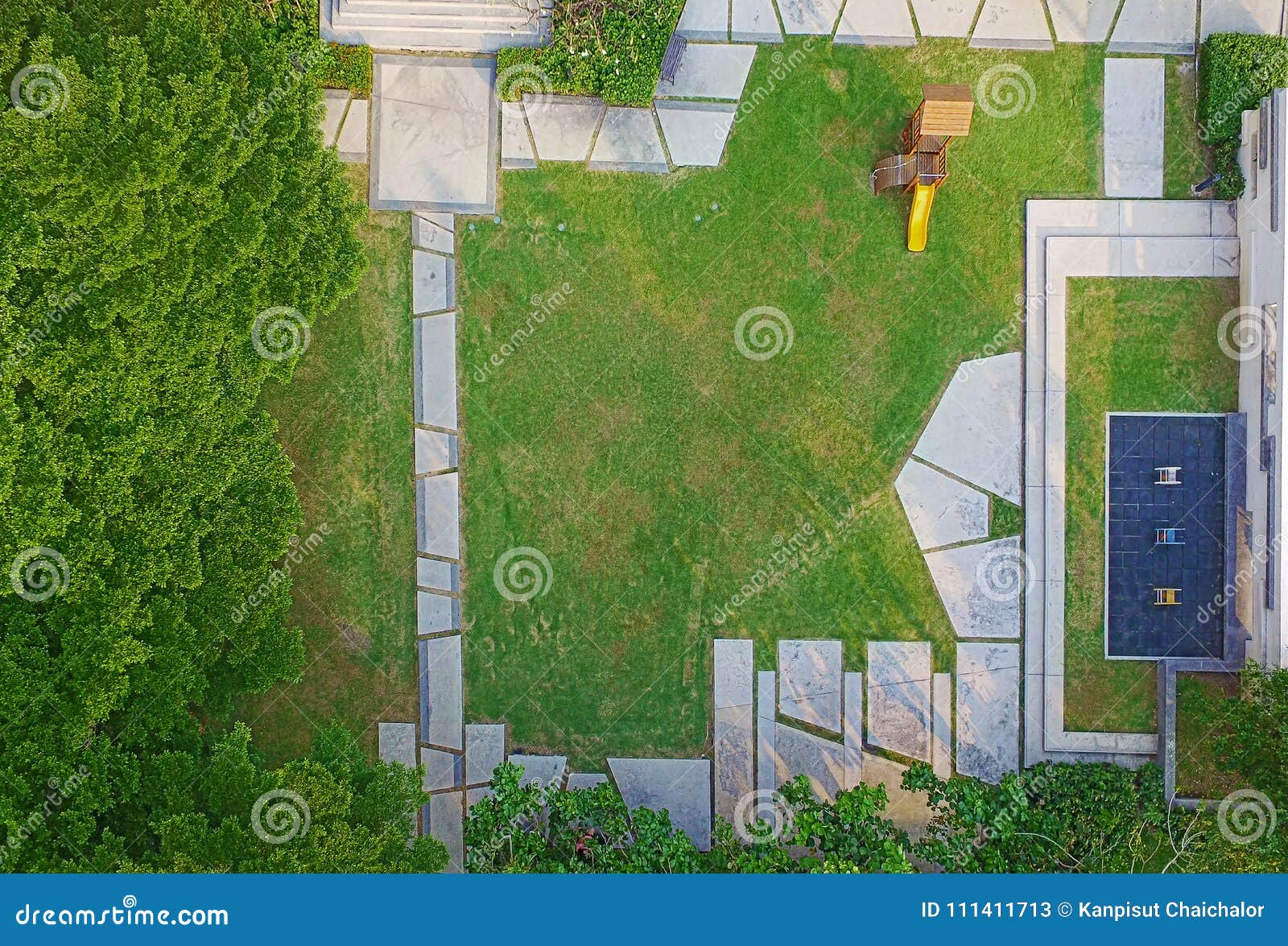 Top View of Pathway in the Backyard from Drone. the Concrete Walkway ...