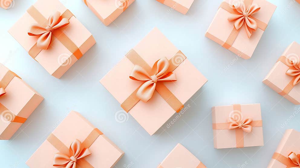 Top View of Peach Gift Boxes with Bows on Light Background Stock Illustration - Illustration of ...