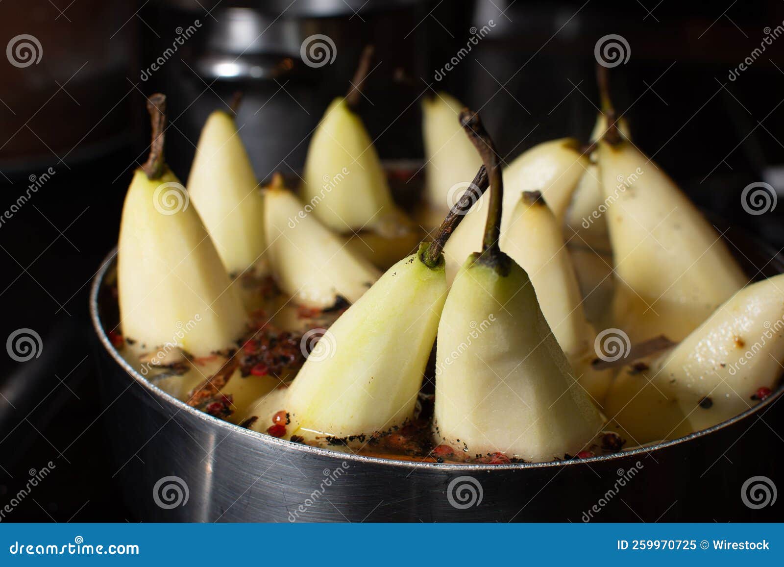 Top View of Peeled Pears in Captured in the Process of Making a Natural ...