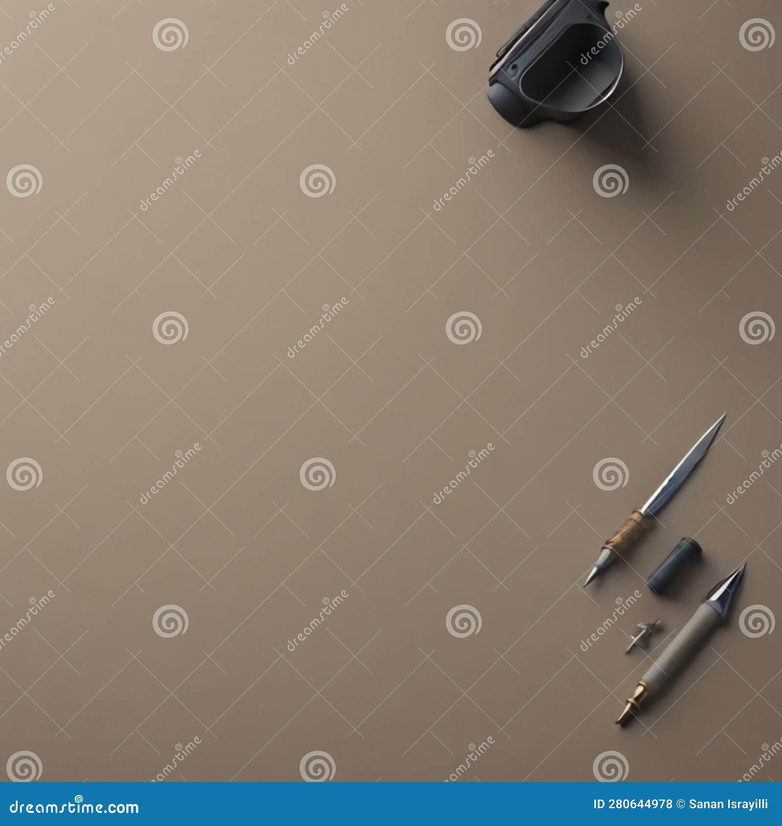 Top View of a Pen, Bullet and Magazine on Brown Background. Generative ...