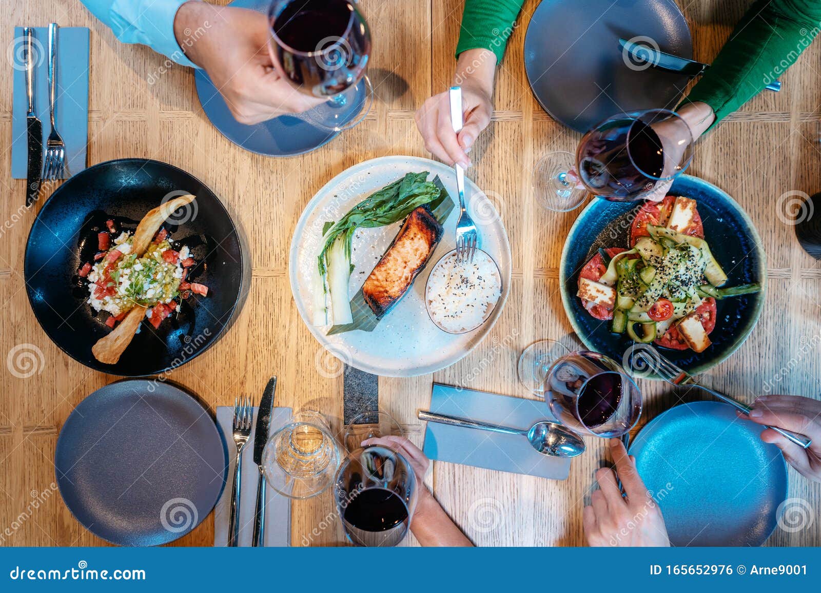Top View on People, Drinks, and Food in a Fancy Restaurant Stock Photo ...