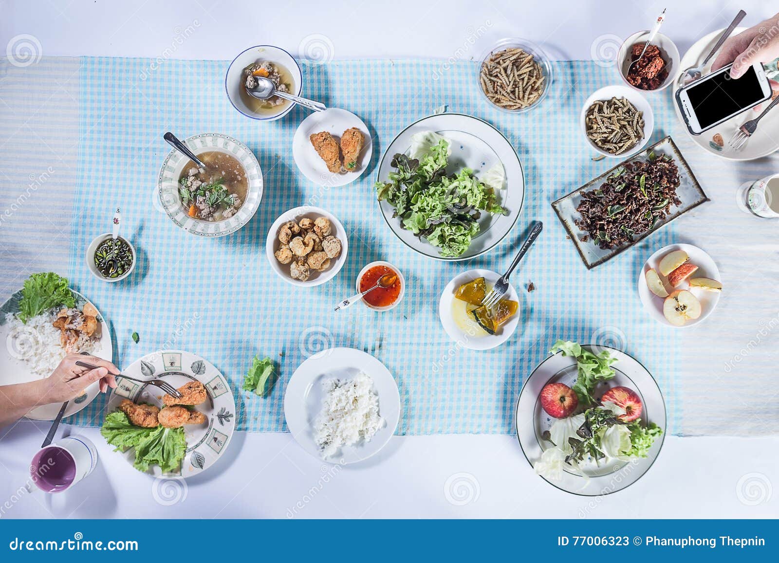 Top View of People Eating Food Together. Stock Image - Image of lunch ...