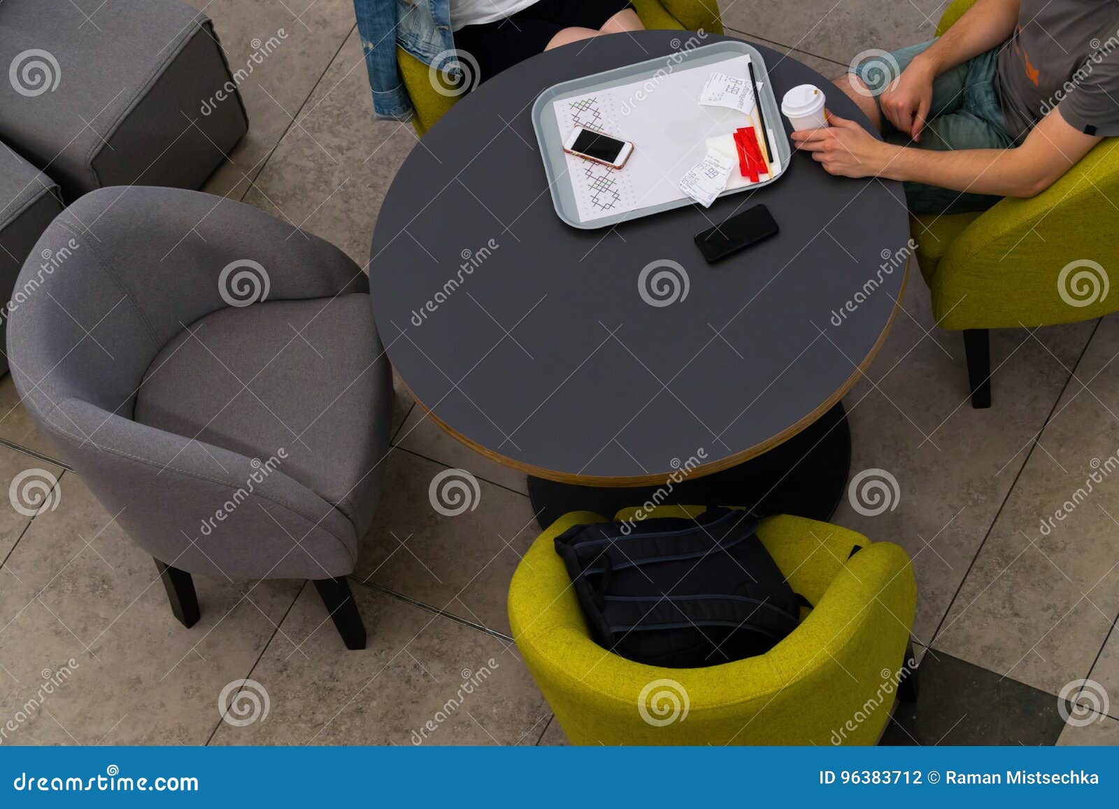 Top View of People Sitting at a Table in a Cafe. Self-service Cafe ...