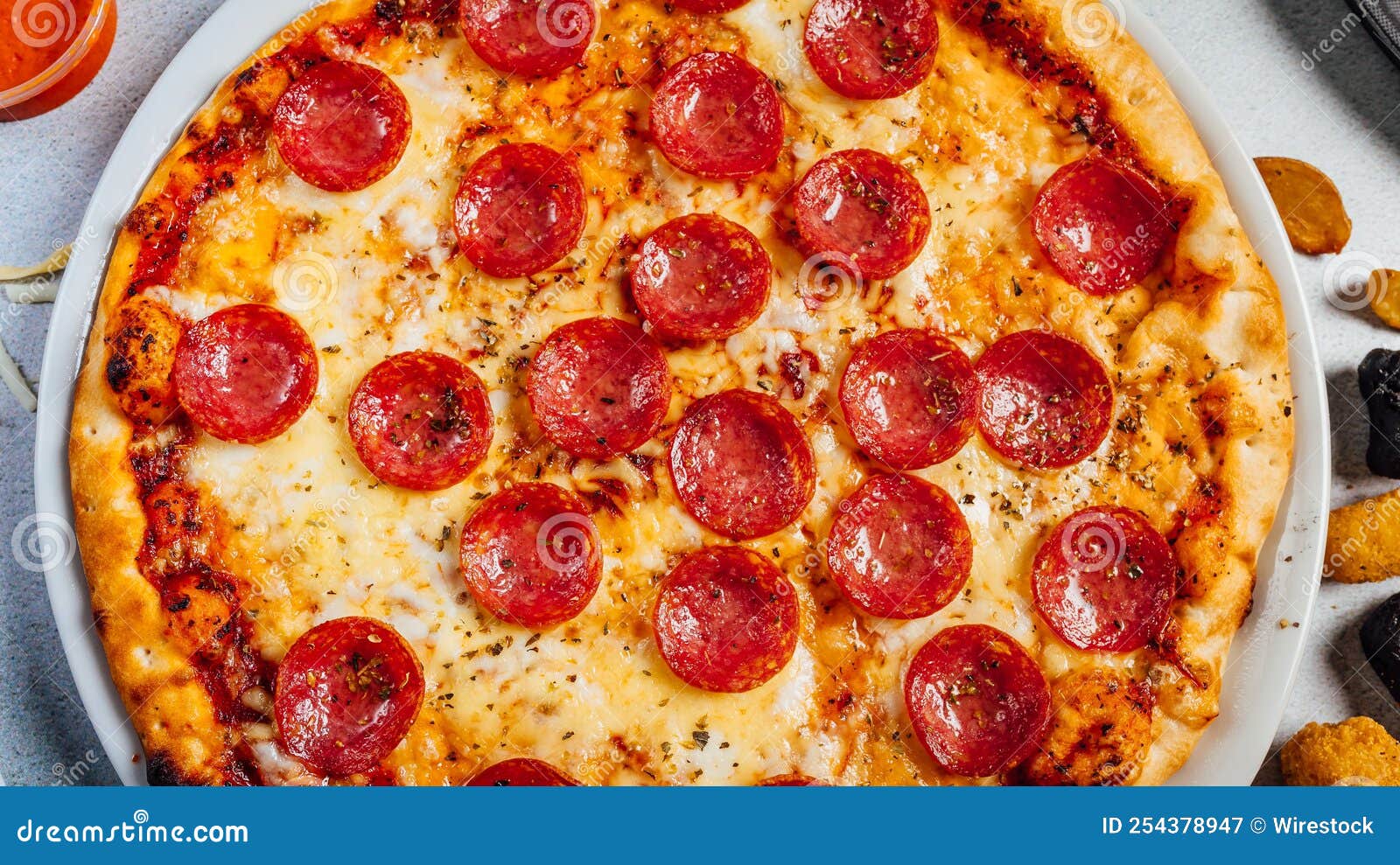 Top View of Pepperoni Pizza Served on a Table Stock Image - Image of ...