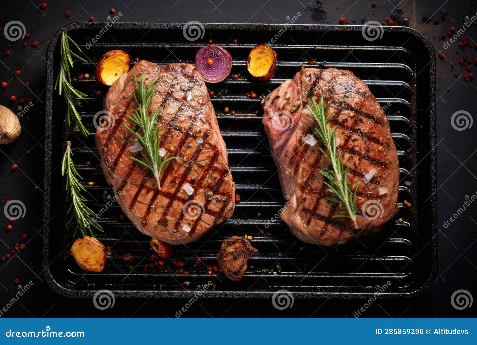 Top View of Perfectly Grilled Steaks on a Smart Grill Stock ...