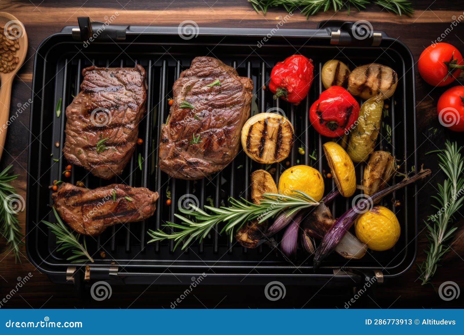 Top View of Perfectly Grilled Steaks on a Smart Grill Stock ...