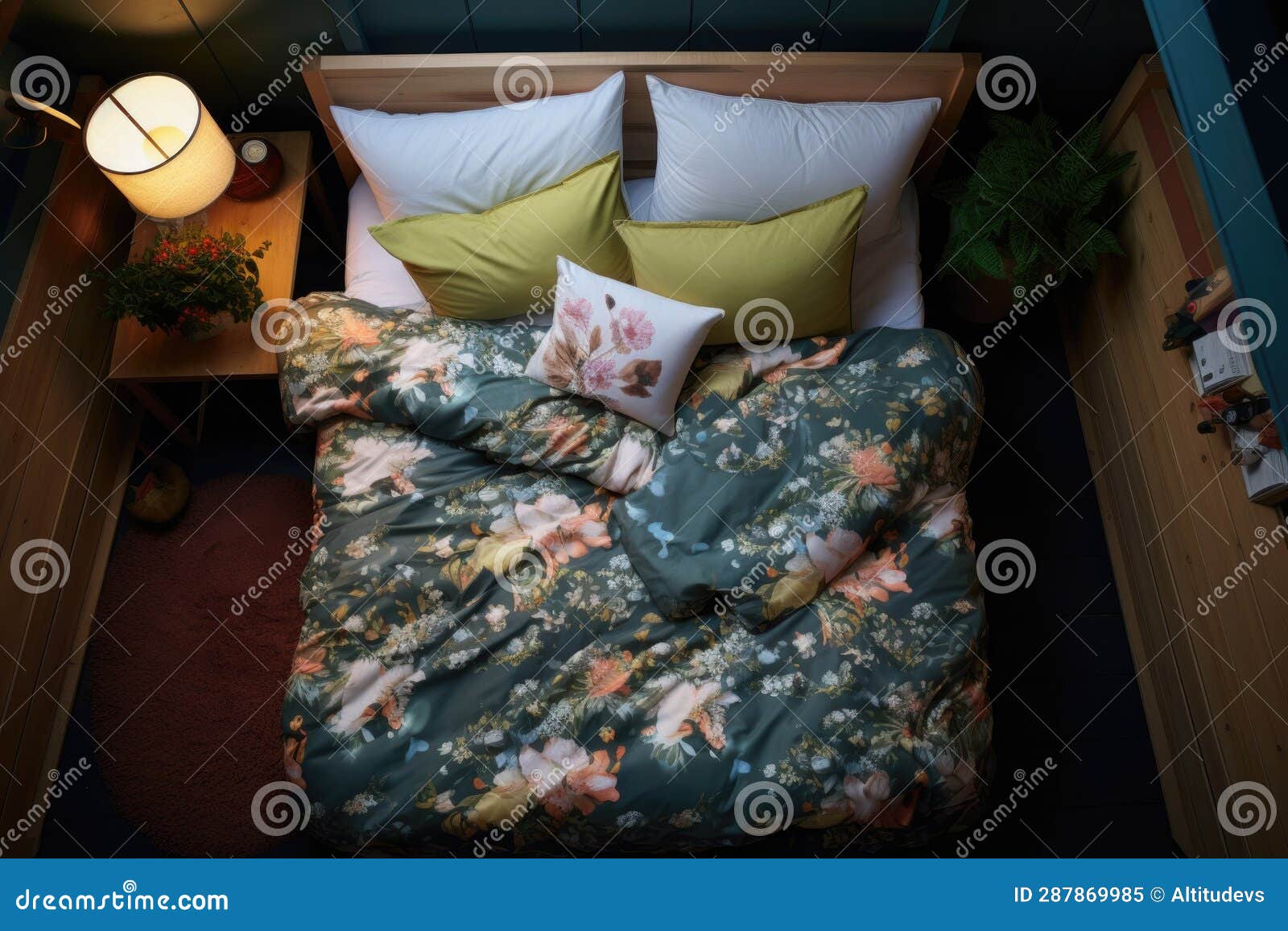 Top View of a Perfectly Made Bed with Patterns Stock Image - Image of ...