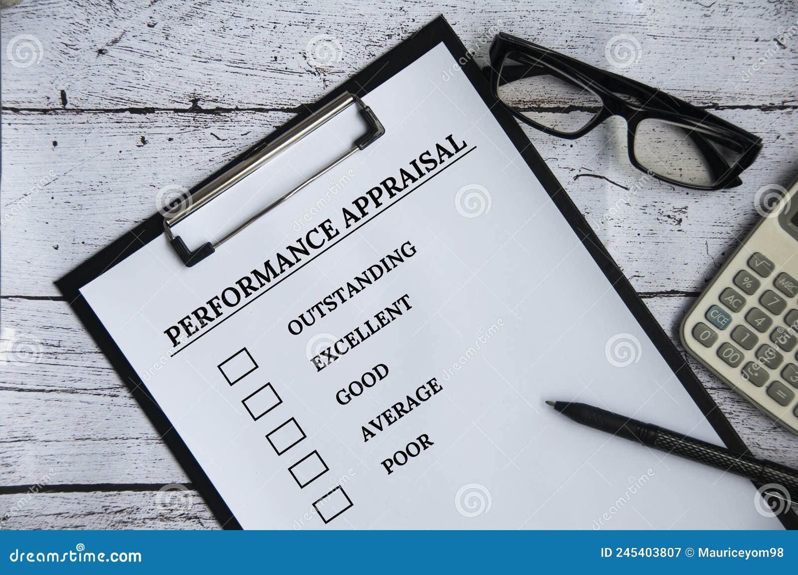 Top View of Performance Appraisal Checklist on Clip Board with White ...