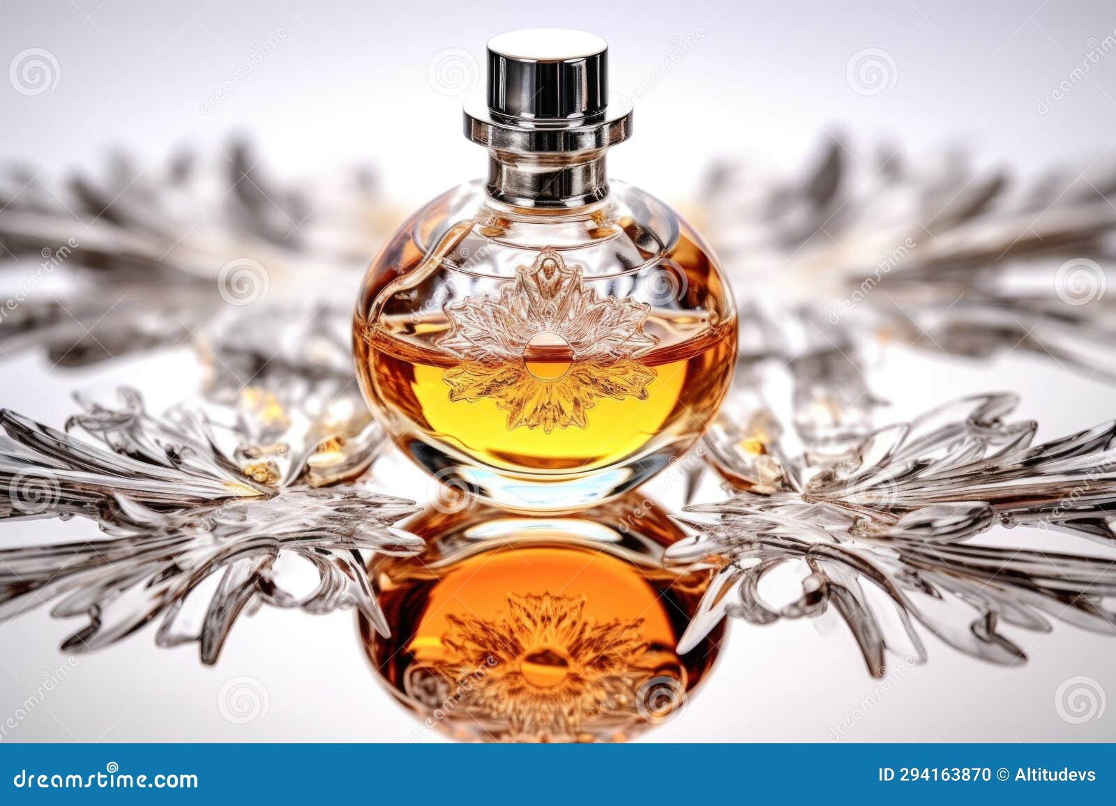 Top View of a Perfume Bottle on Mirrored Surface Stock Illustration ...