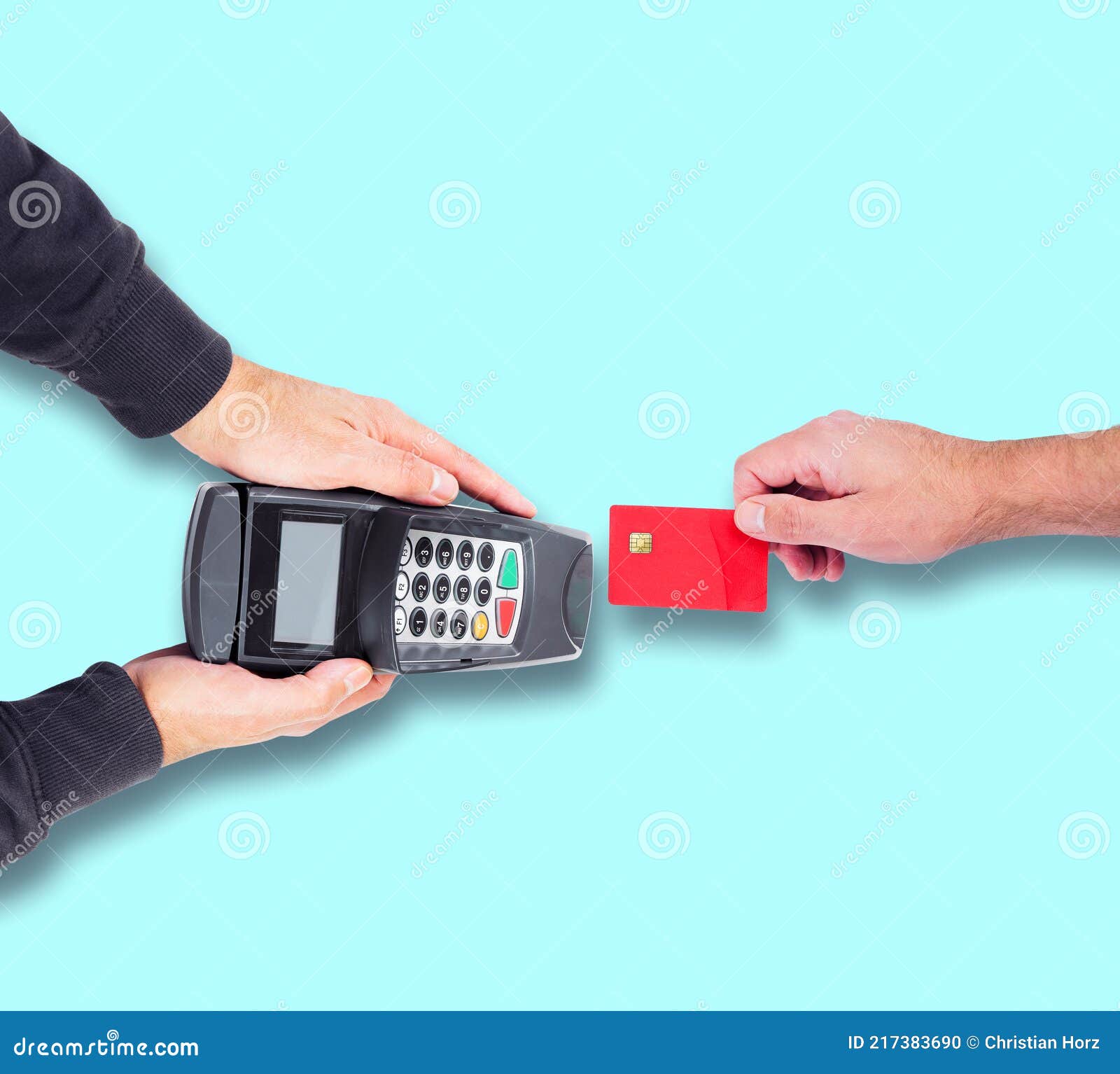 Top View Of Person Paying Using Credit Card Or Debit Card Stock Photo ...