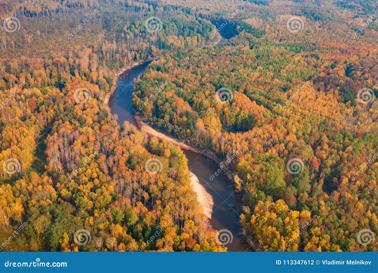 Top View Perspective of Autumn Forest and River Stock Photo - Image of ...