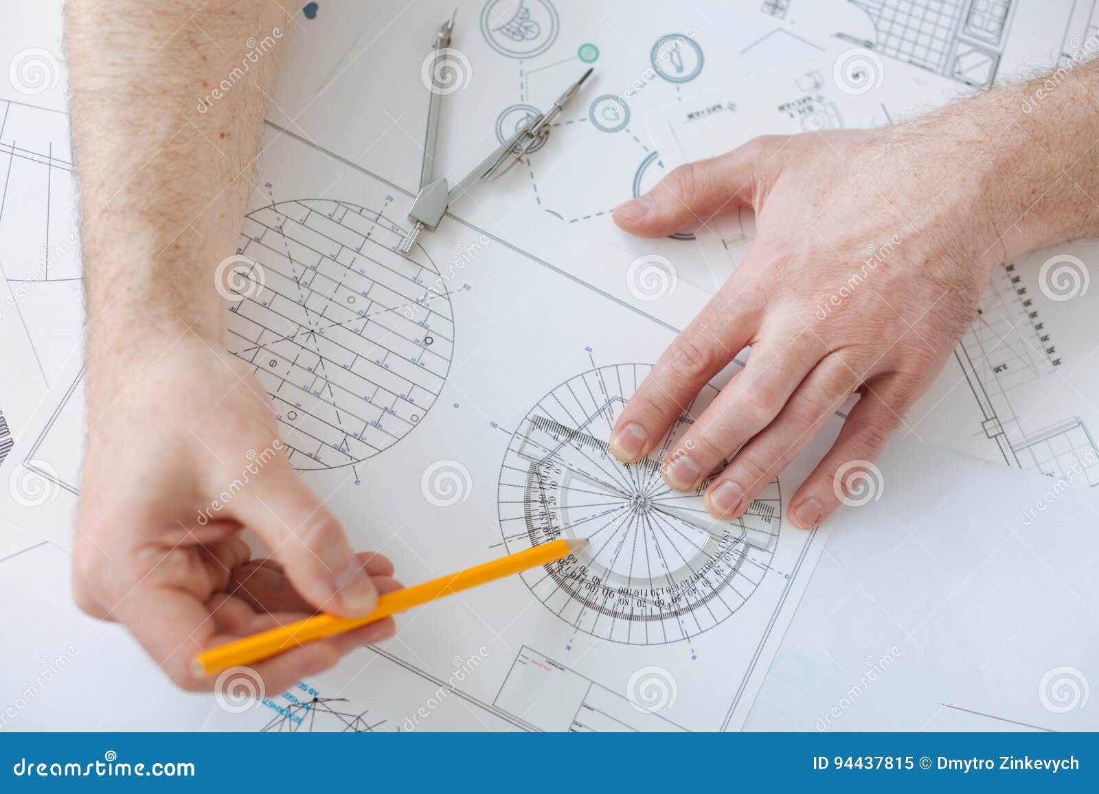 Top View Photo of Drawing Process Stock Image - Image of compass ...
