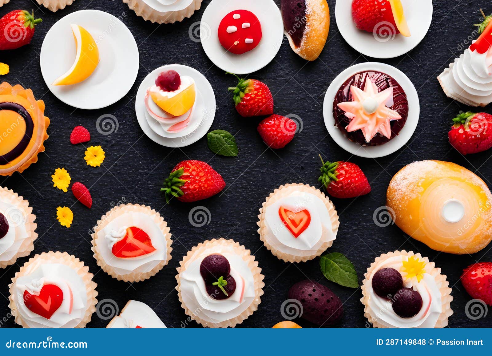 Top View Photo of Food Dessert on Dark Background. Delicious Food Stock ...