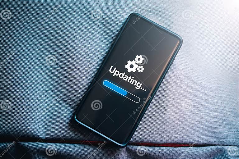 Top View Photo of Smartphone with Updating Software on Screen. Stock Image - Image of media ...