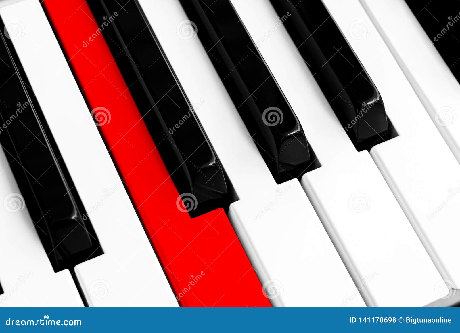 Top View of Piano Keys with One Red Button. Close-up of Piano Keys ...