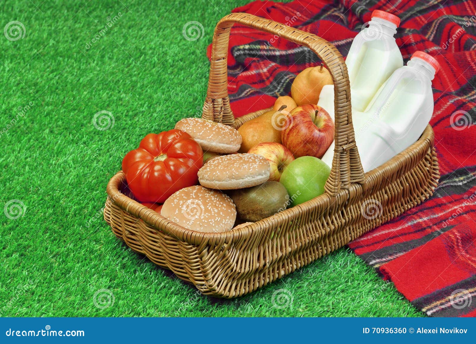 Top View of Picnic Scene with Basket and Blanket Stock Photo - Image of ...