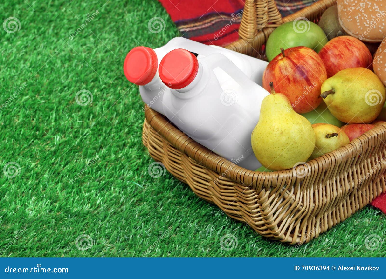 Top View of Picnic Scene with Basket and Blanket Stock Photo - Image of ...