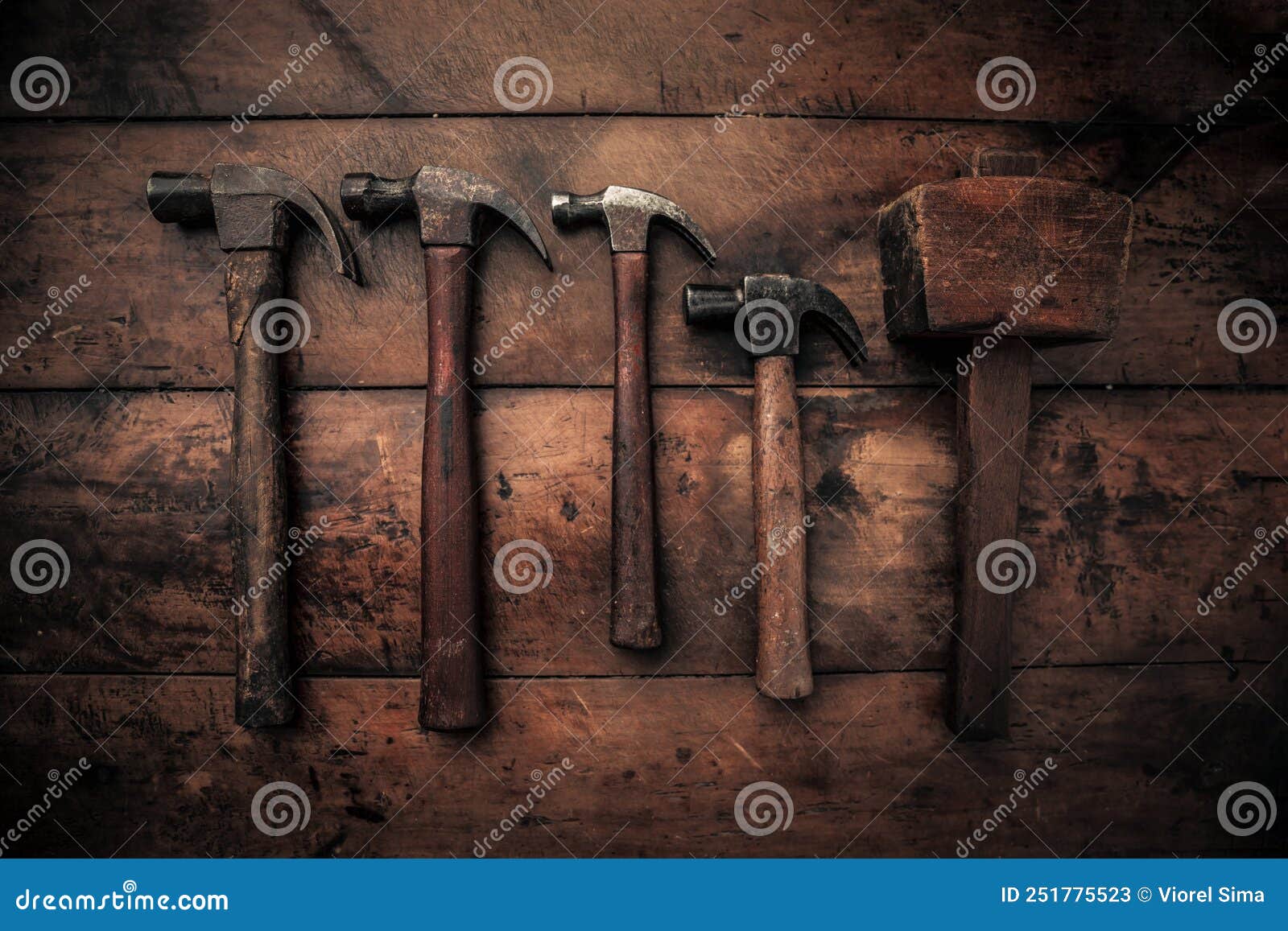 Top View Picture of Collection Woodworking Tools on Top of Workbench ...