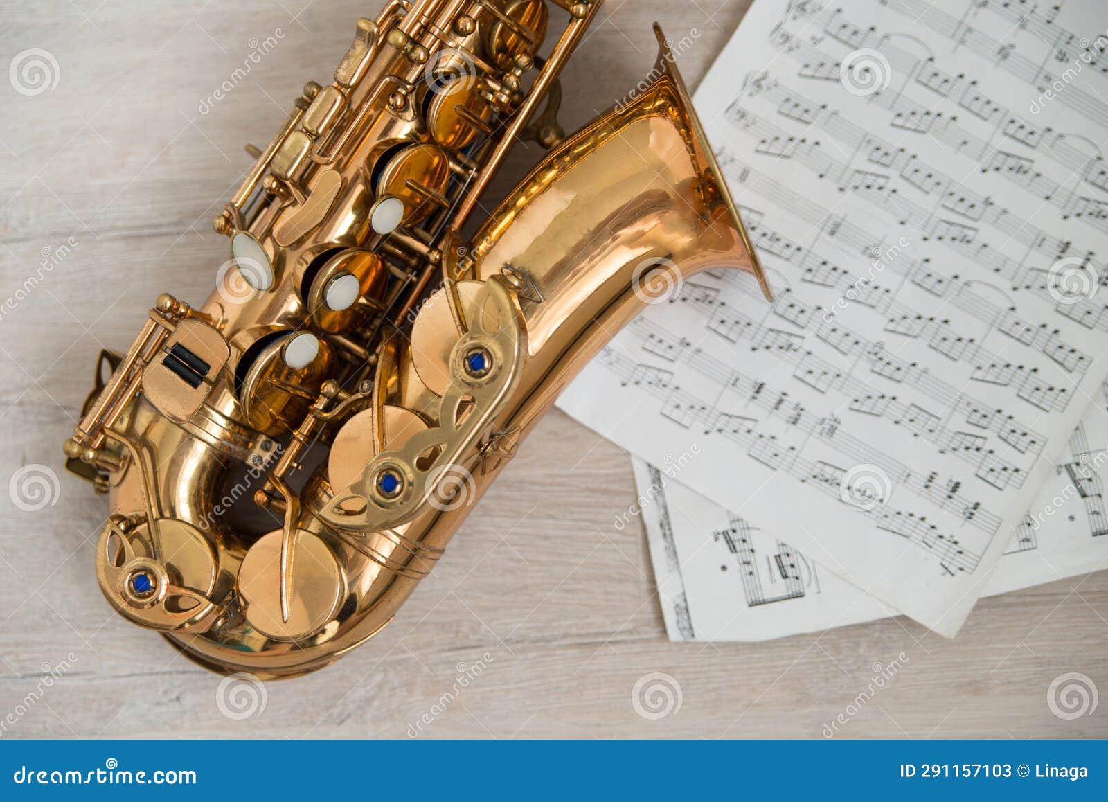 Top View Picture of the Saxophone Laying on the Note Sheets Stock Image ...