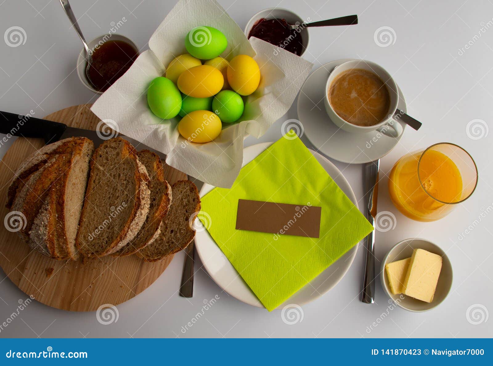 Studio Photograph of Easter Breakfast or Brunch in Green and Yellow ...