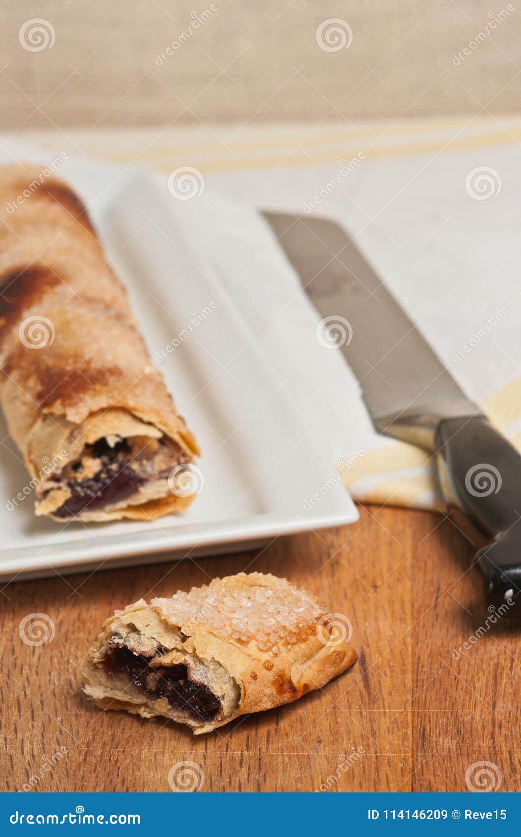 Top View of Piece of Freshly Baked, Cherry Strudel on a White ...