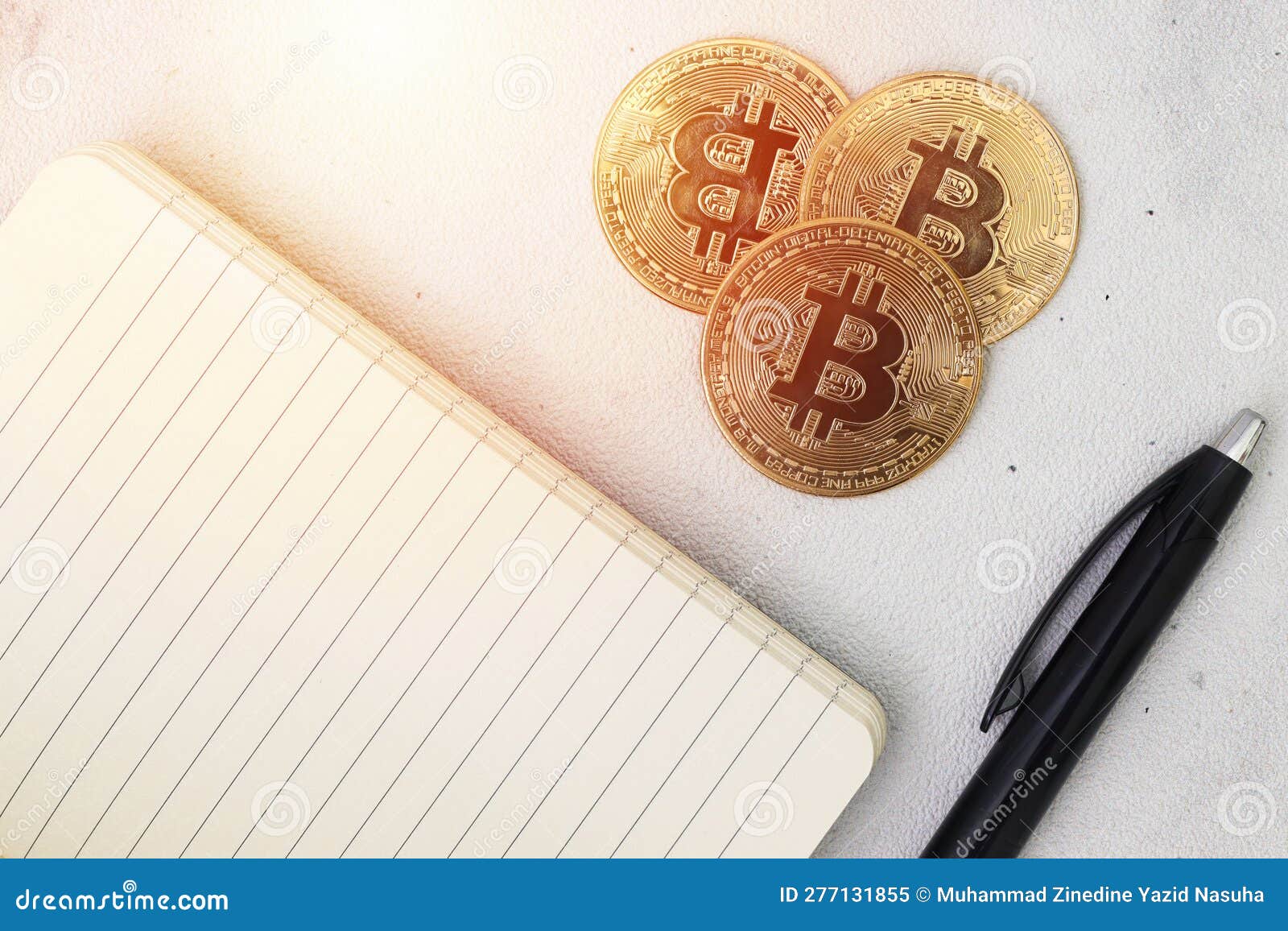 Top View of a Pile of Bitcoin with Empty Notebook and Ballpoint ...